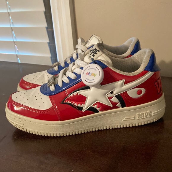 Bape | Shoes | Bapesta Low M2 Red White And Blue Shark | Poshmark